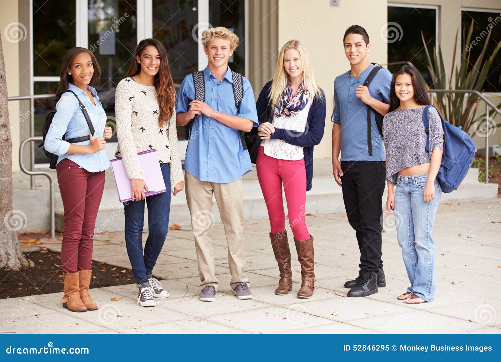 Portrait of High School Students Standing Outside Building Stock Image ...
