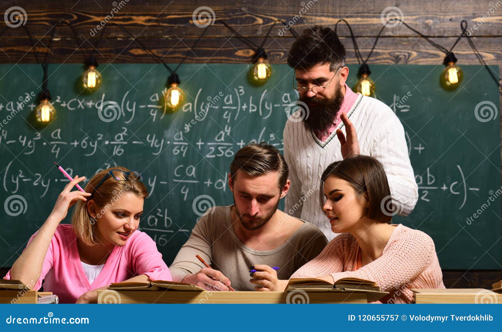 Portrait of High School Students Working in Classroom. Stock Image ...