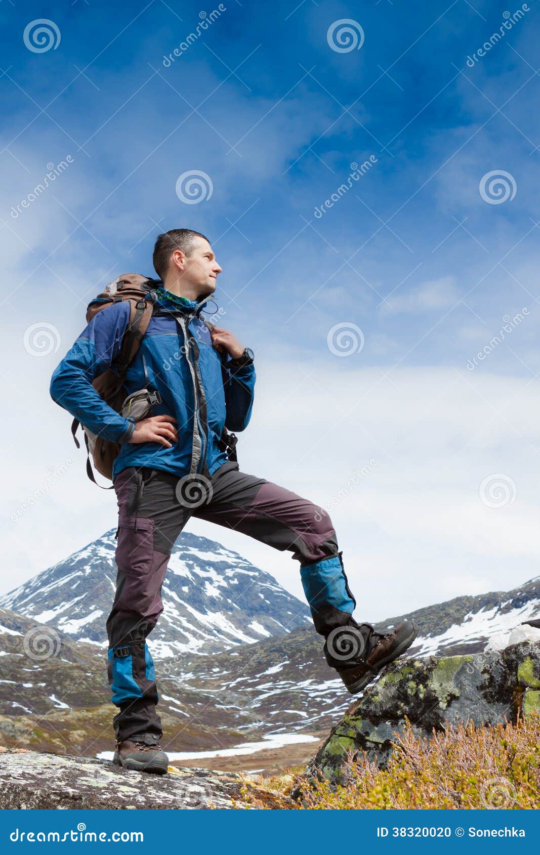 Portrait of Hiker Looking at the Horizon in the Mountains Stock Photo ...