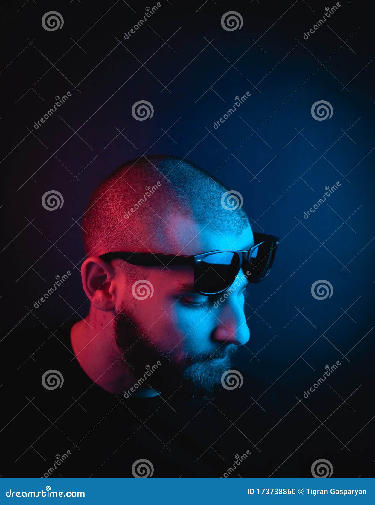 Portrait of a Hipster Guy with Color Light. Hipster Face Portrait in ...