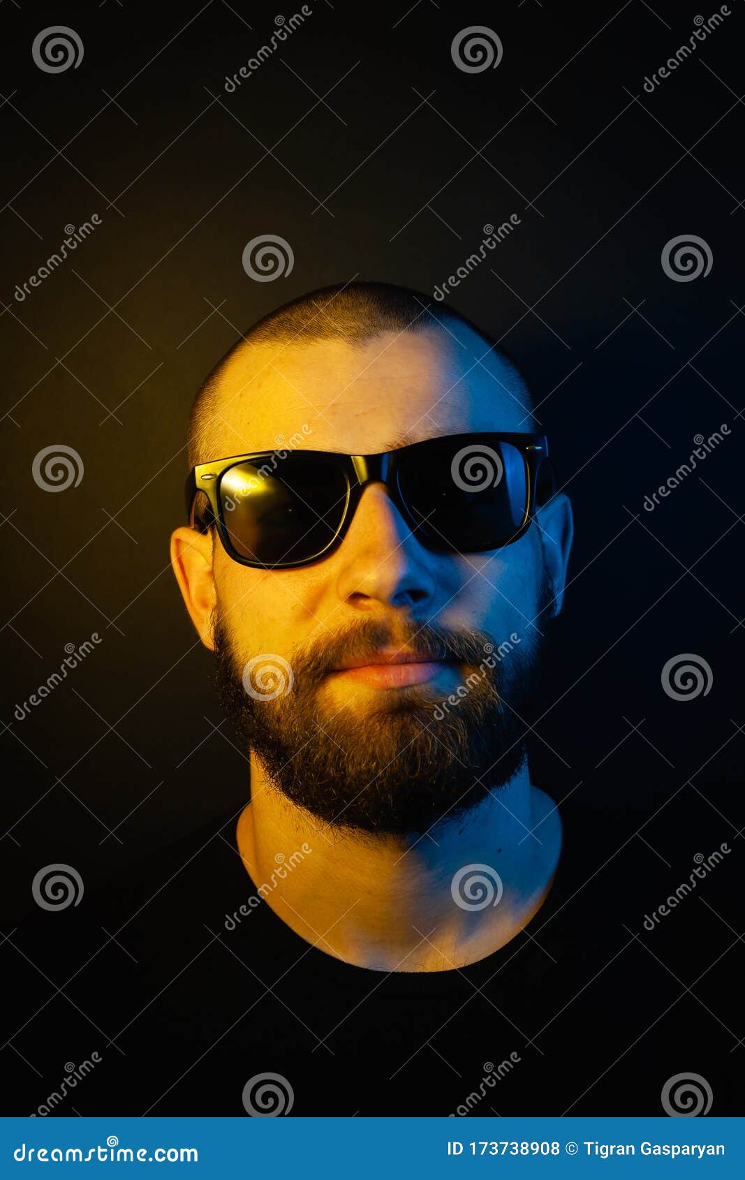 Portrait of a Hipster Guy with Color Light. Hipster Face Portrait in ...