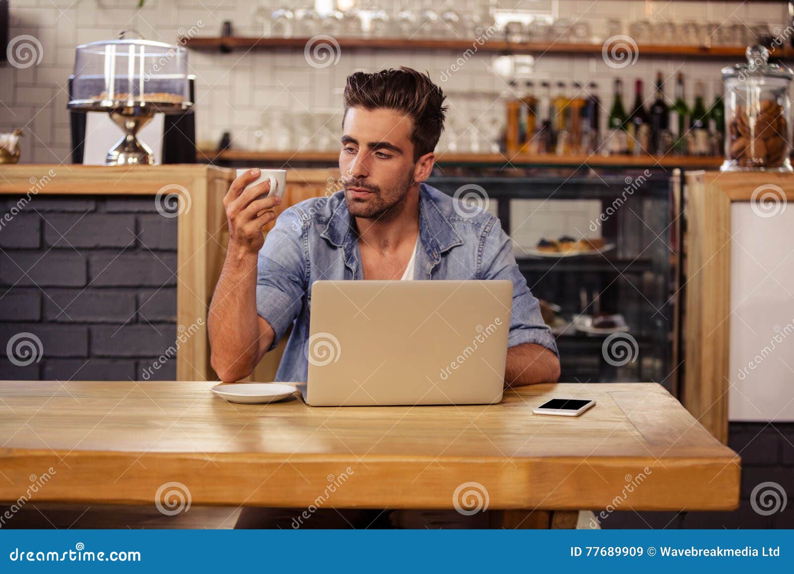 Portrait of Hipster Man Sipping Coffee Stock Image - Image of shop ...