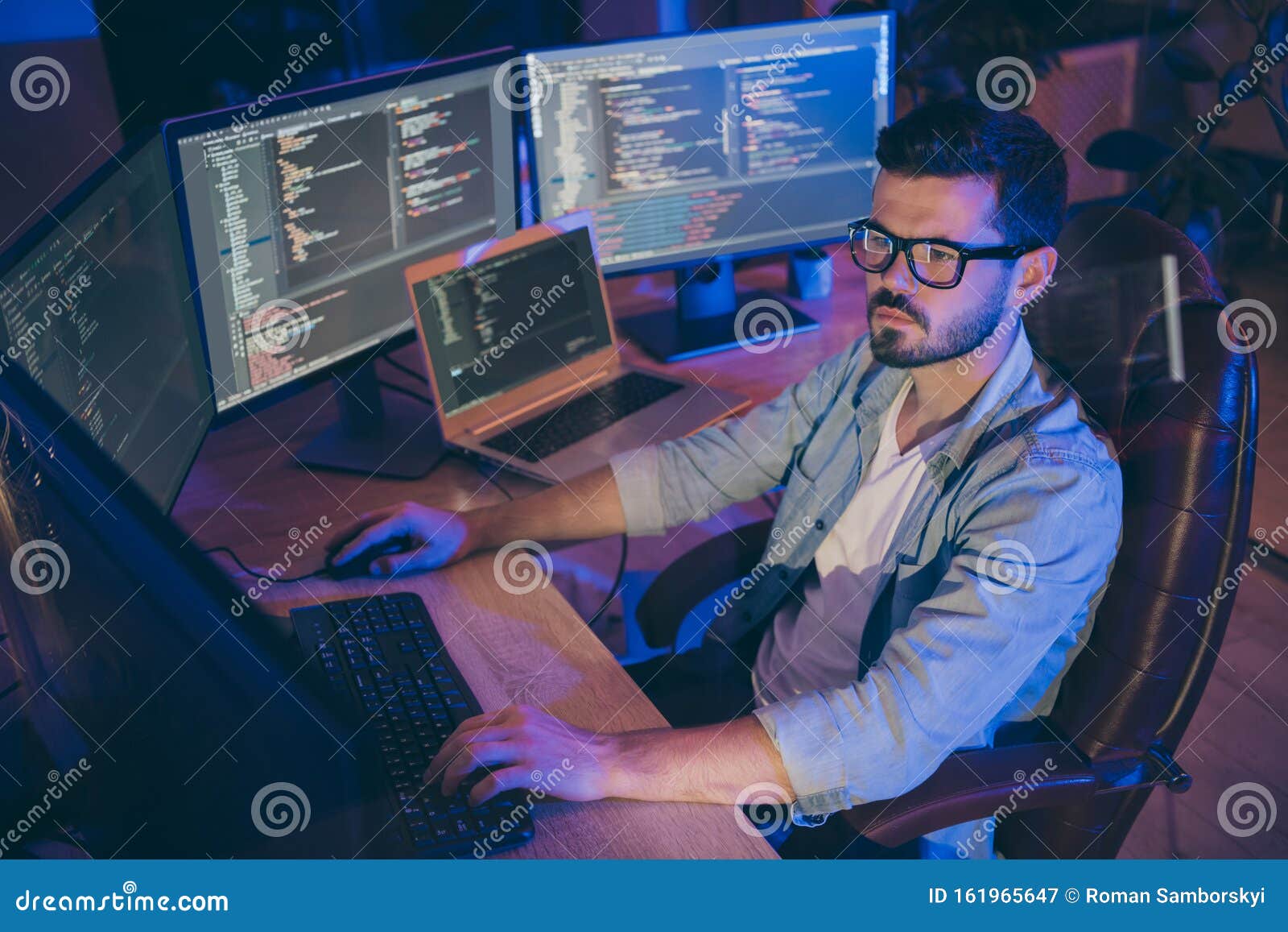 Portrait of His he Nice Attractive Focused Brunette Guy Creating Script ...