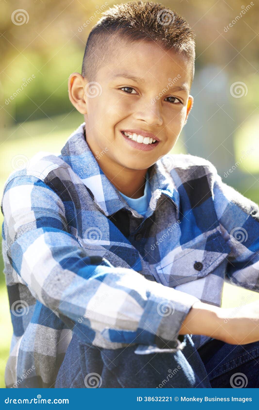 Portrait of Hispanic Boy in Countryside Stock Image - Image of happy ...