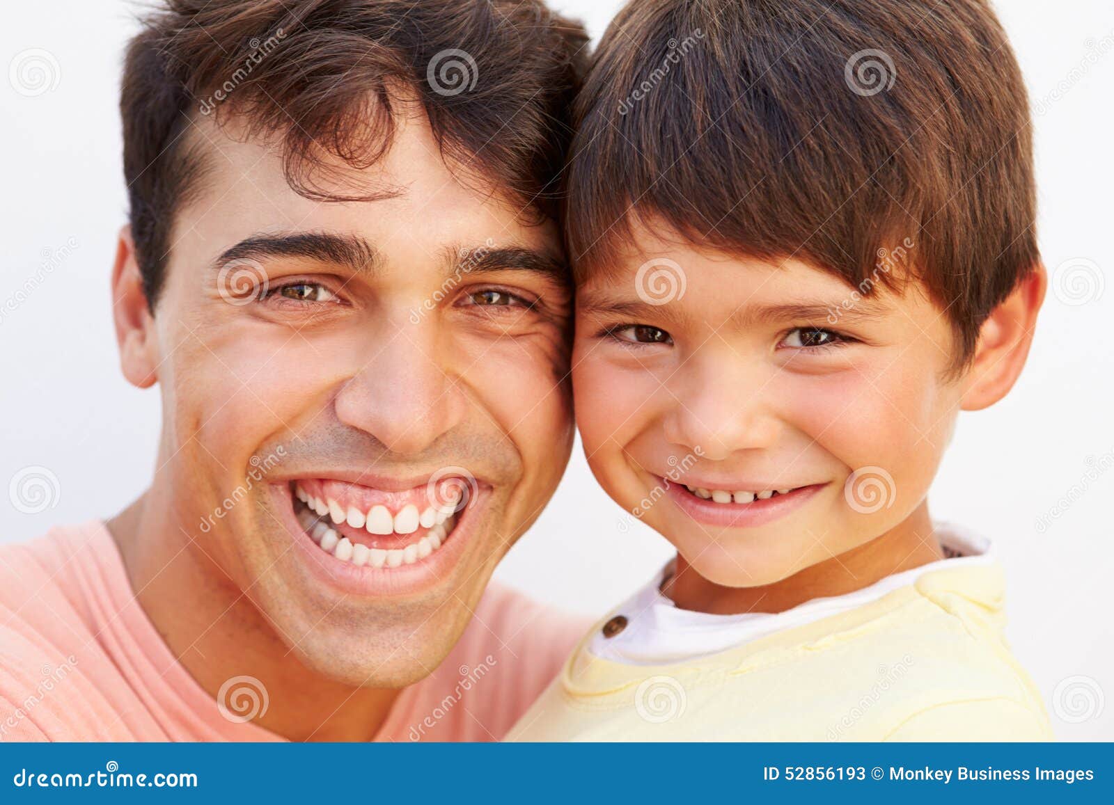 Portrait of Hispanic Father and Son Stock Image - Image of clothing ...