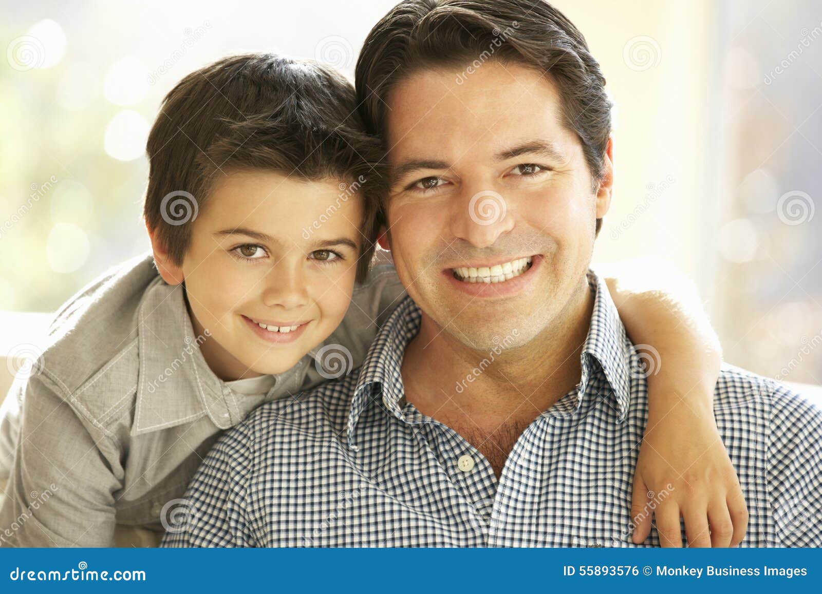 Portrait of Hispanic Father and Son at Home Stock Photo - Image of ...