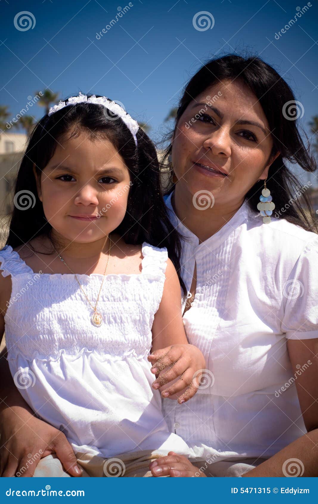 Portrait of Hispanic Mother and Daughter Stock Image - Image of happy ...