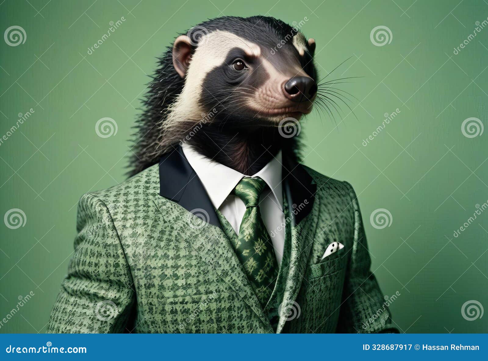 Portrait of Honey Badger Dressed in an Elegant Patterned Suit with Tie ...