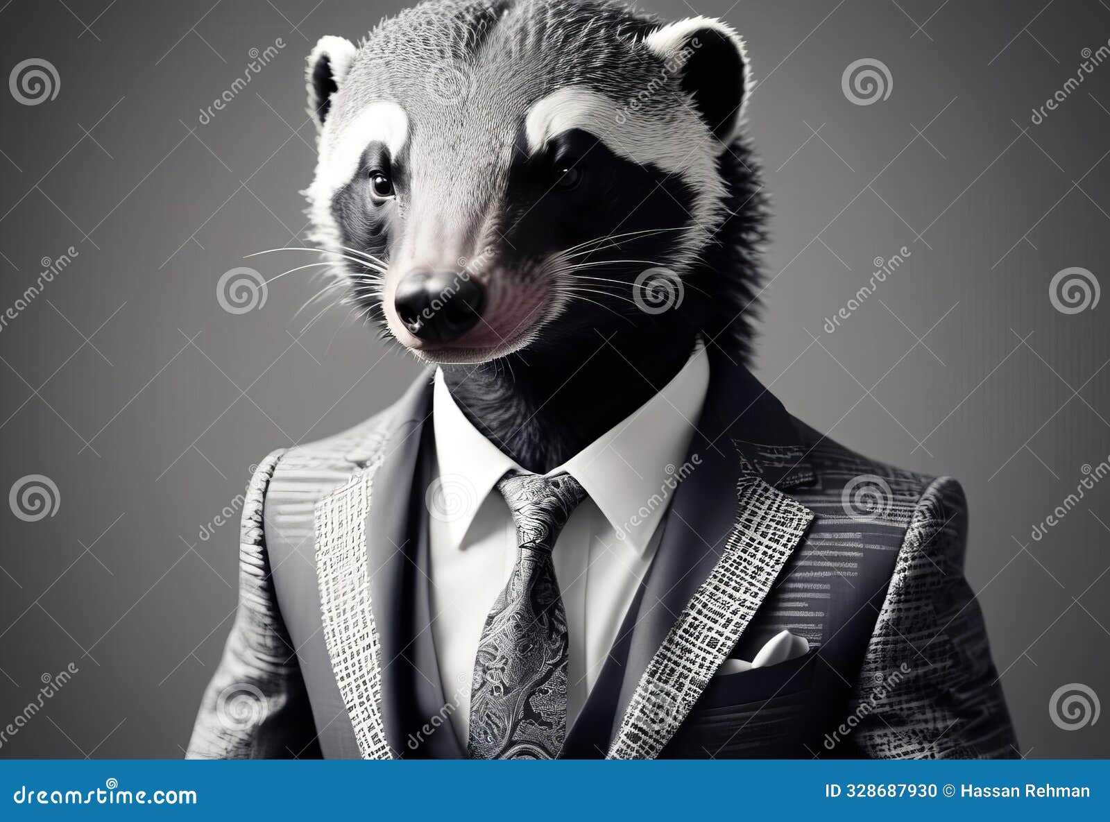 Portrait of Honey Badger Dressed in an Elegant Patterned Suit with Tie ...