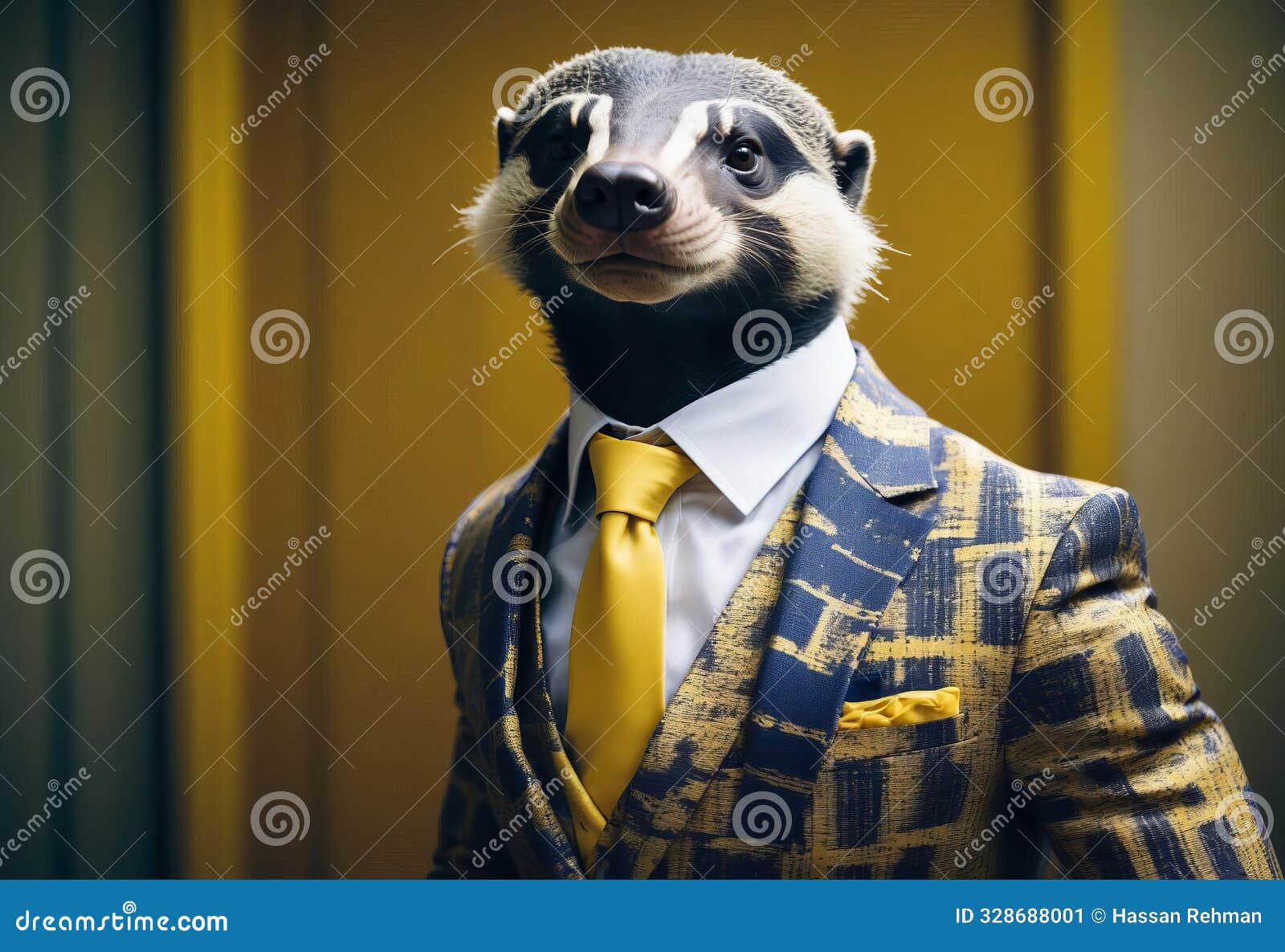 Portrait of Honey Badger Dressed in an Elegant Patterned Suit with Tie ...
