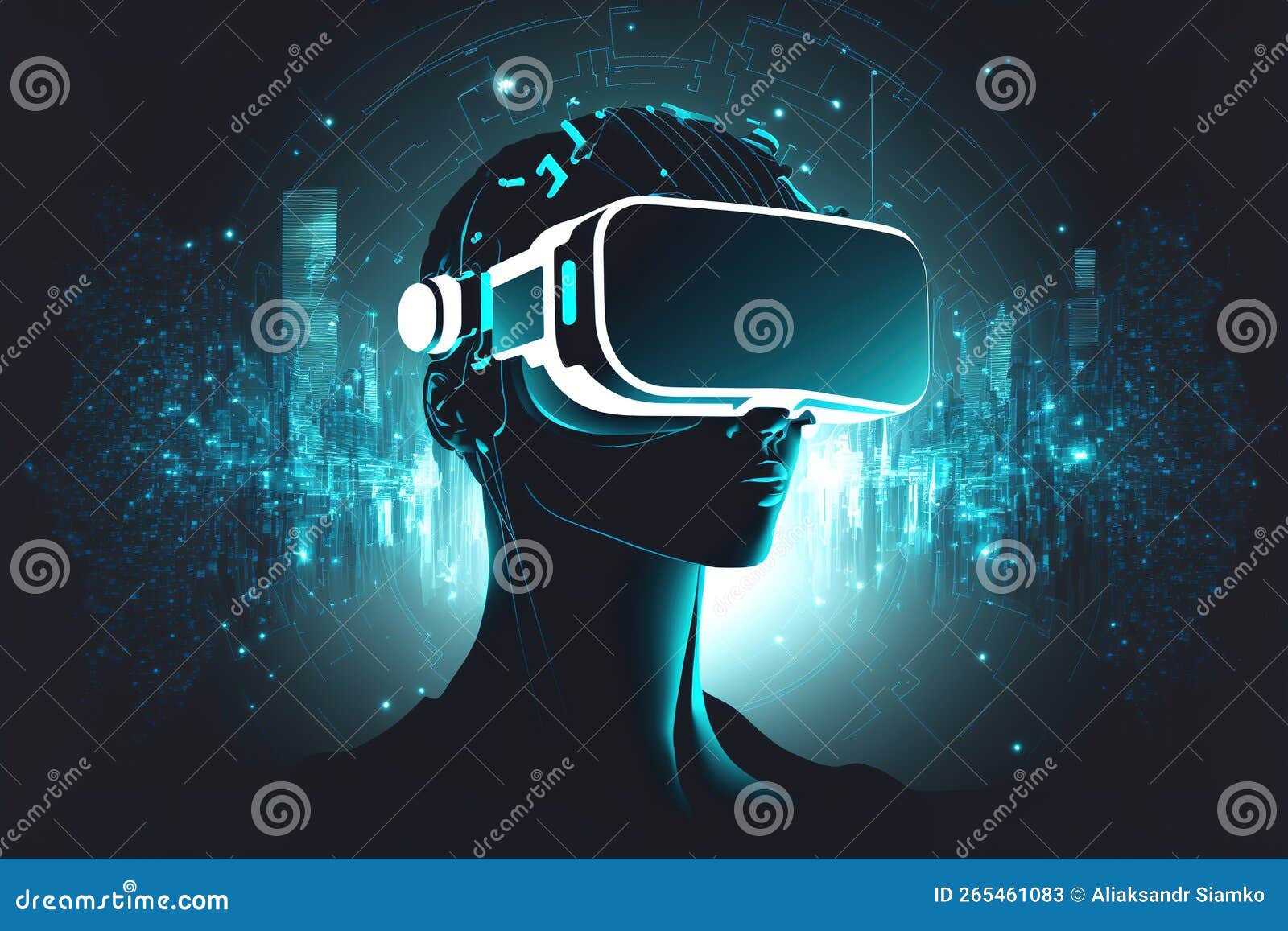 Portrait of a Human Face in Virtual Reality Headset. Metaverse Concept ...