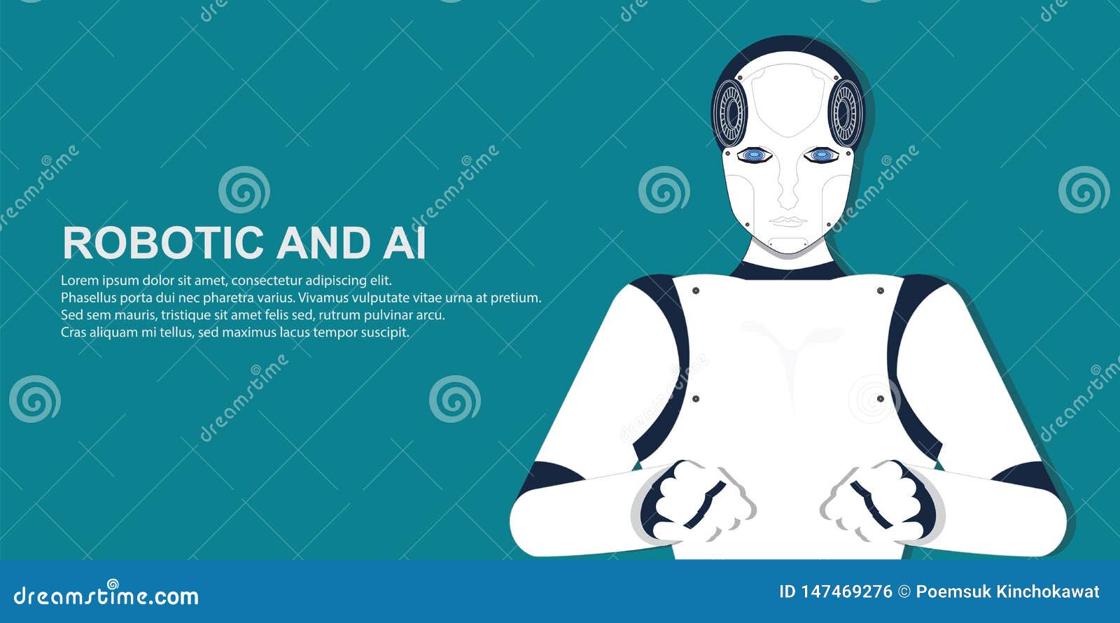 Human Vs Robot,Businesswoman Standing With Robot. Concept Business ...