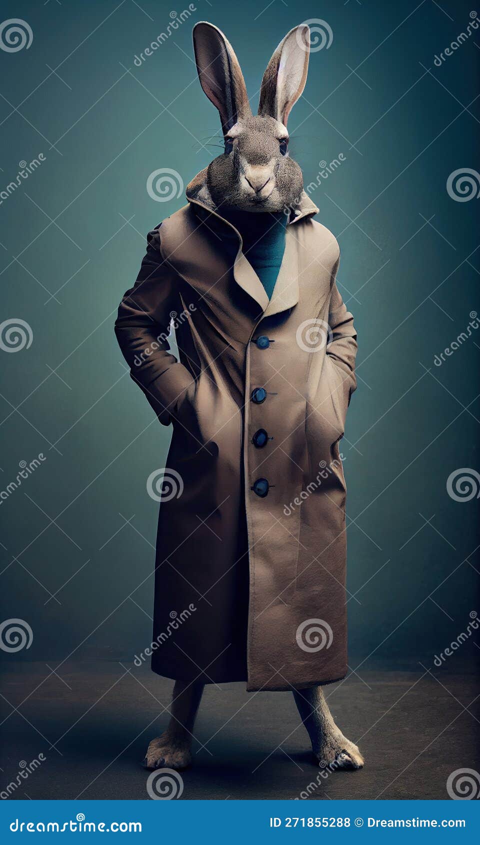 Portrait of a Humanized Hare or Rabbit in a Coat, Paws in Pockets, in ...