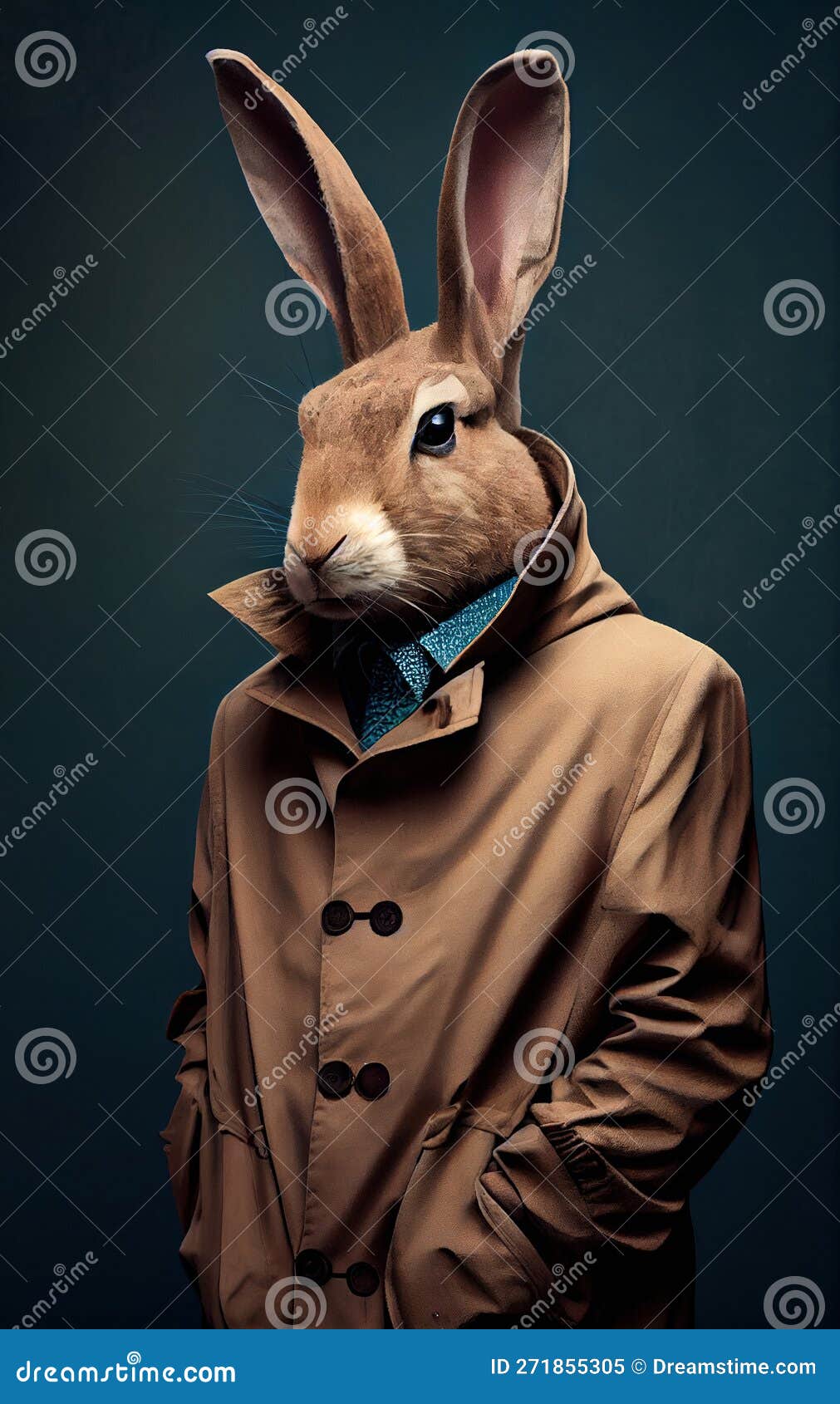 Portrait of a Humanized Hare or Rabbit in a Coat, Paws in Pockets ...
