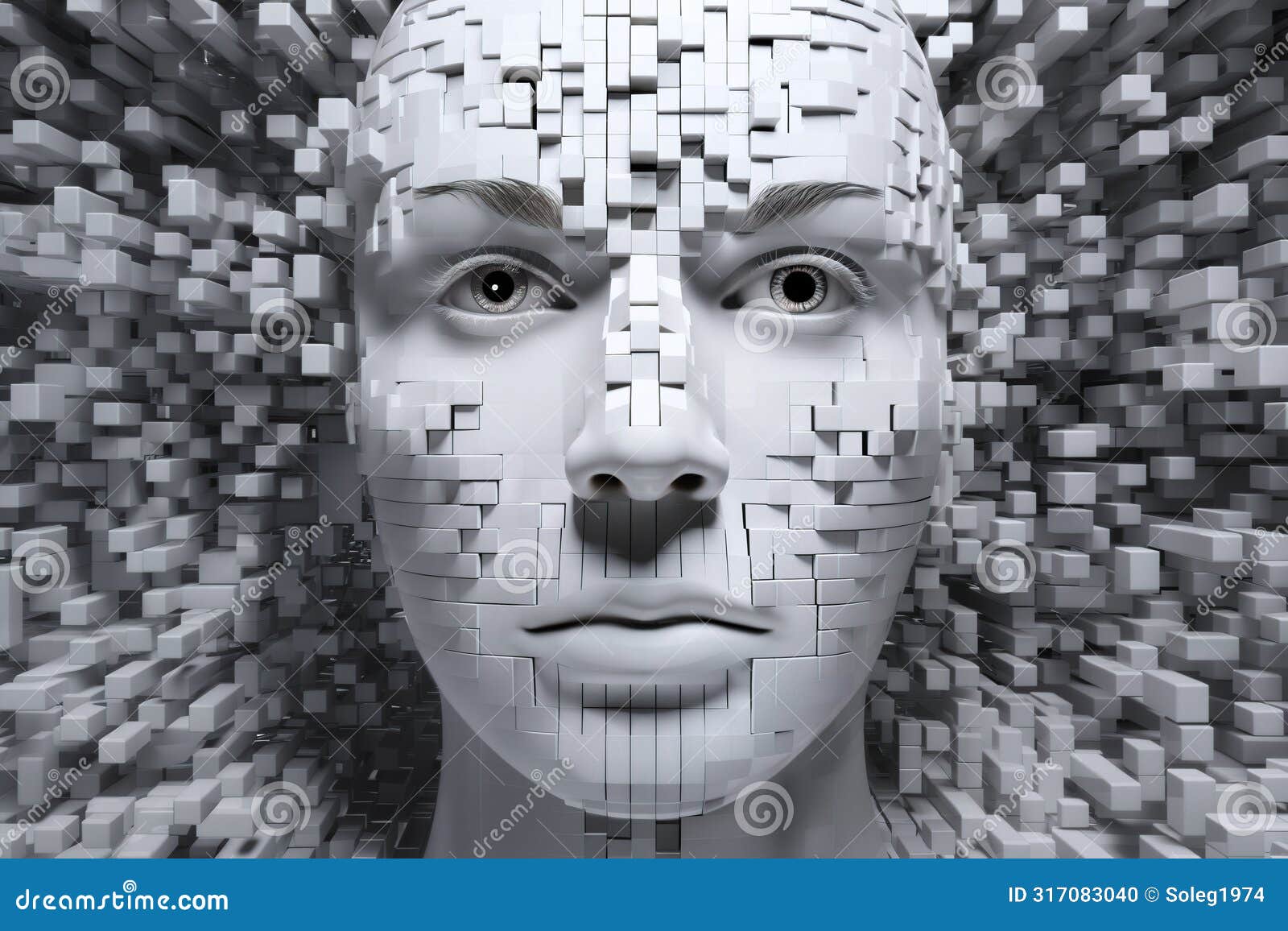 Portrait of a Humanoid Android with 3D Cubes and Shapes, and Particles ...