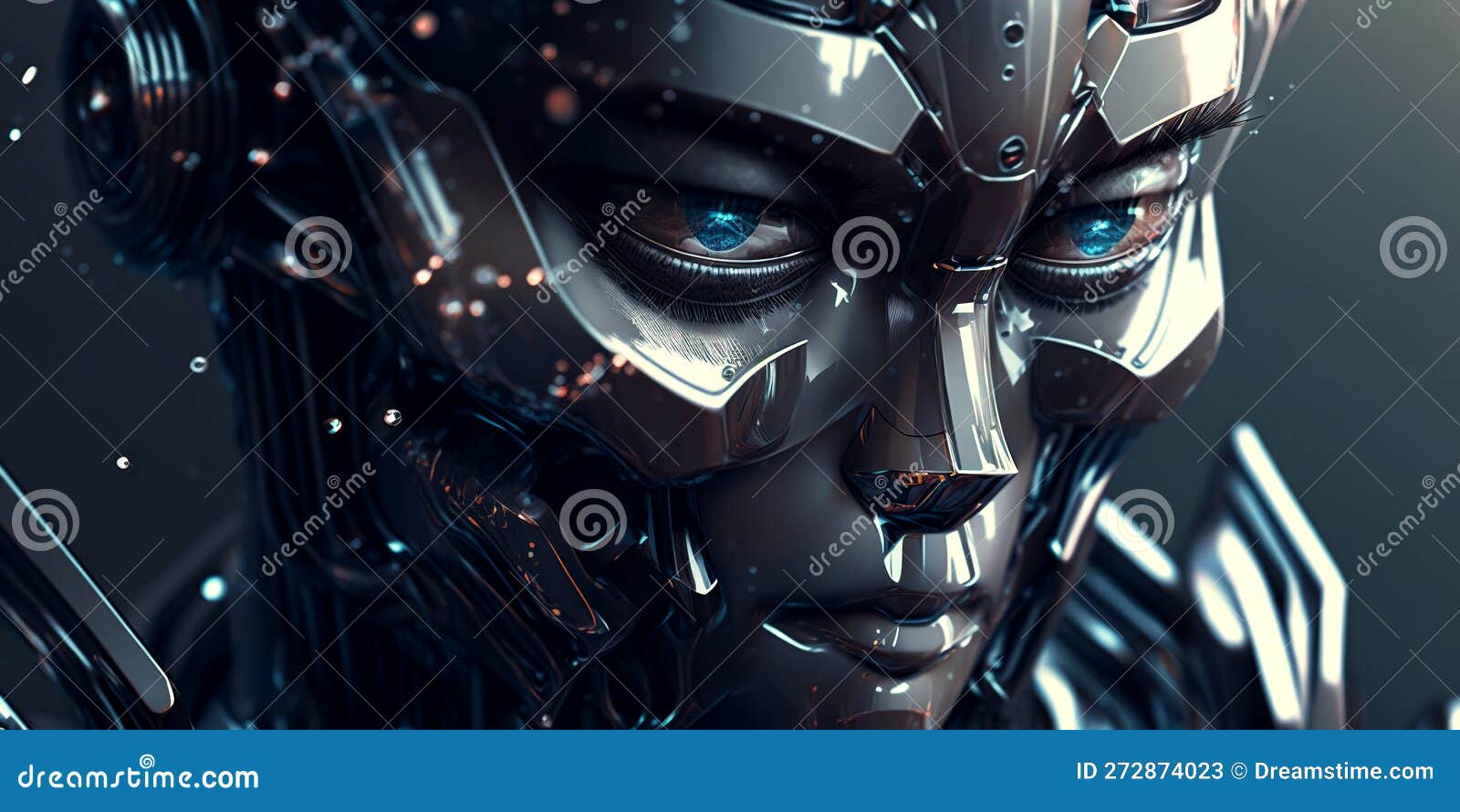 Portrait of Humanoid Robot. Metallic Android Face. Synthetic Life Stock ...