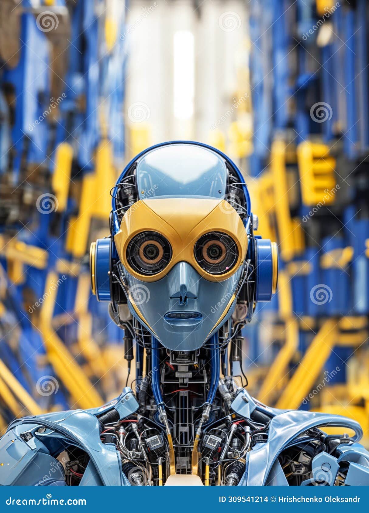Portrait of a Humanoid Robot on a Yellow-blue Background Stock ...
