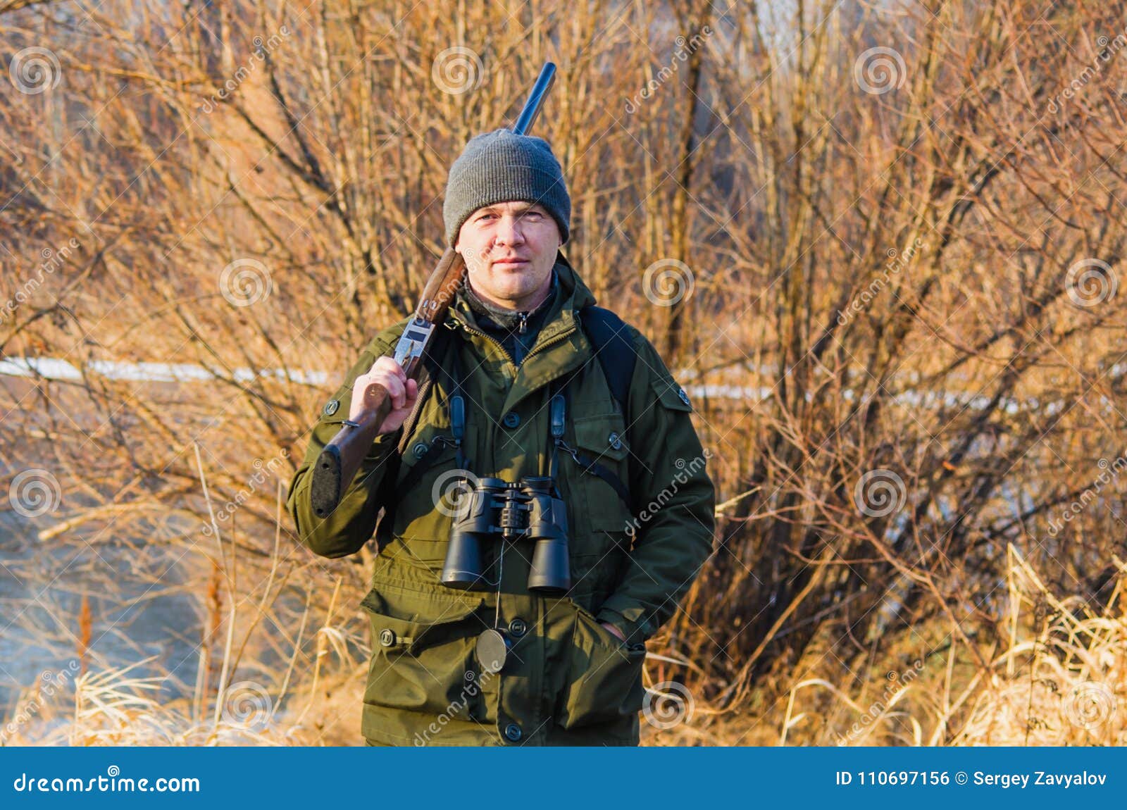 Portrait of the hunter stock photo. Image of hobby, landscape - 110697156