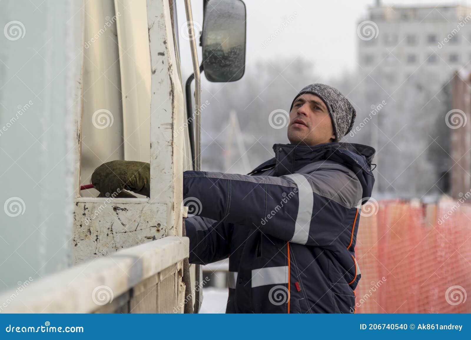 Portrait of a Hydraulic Crane Operating Worker Stock Photo - Image of ...