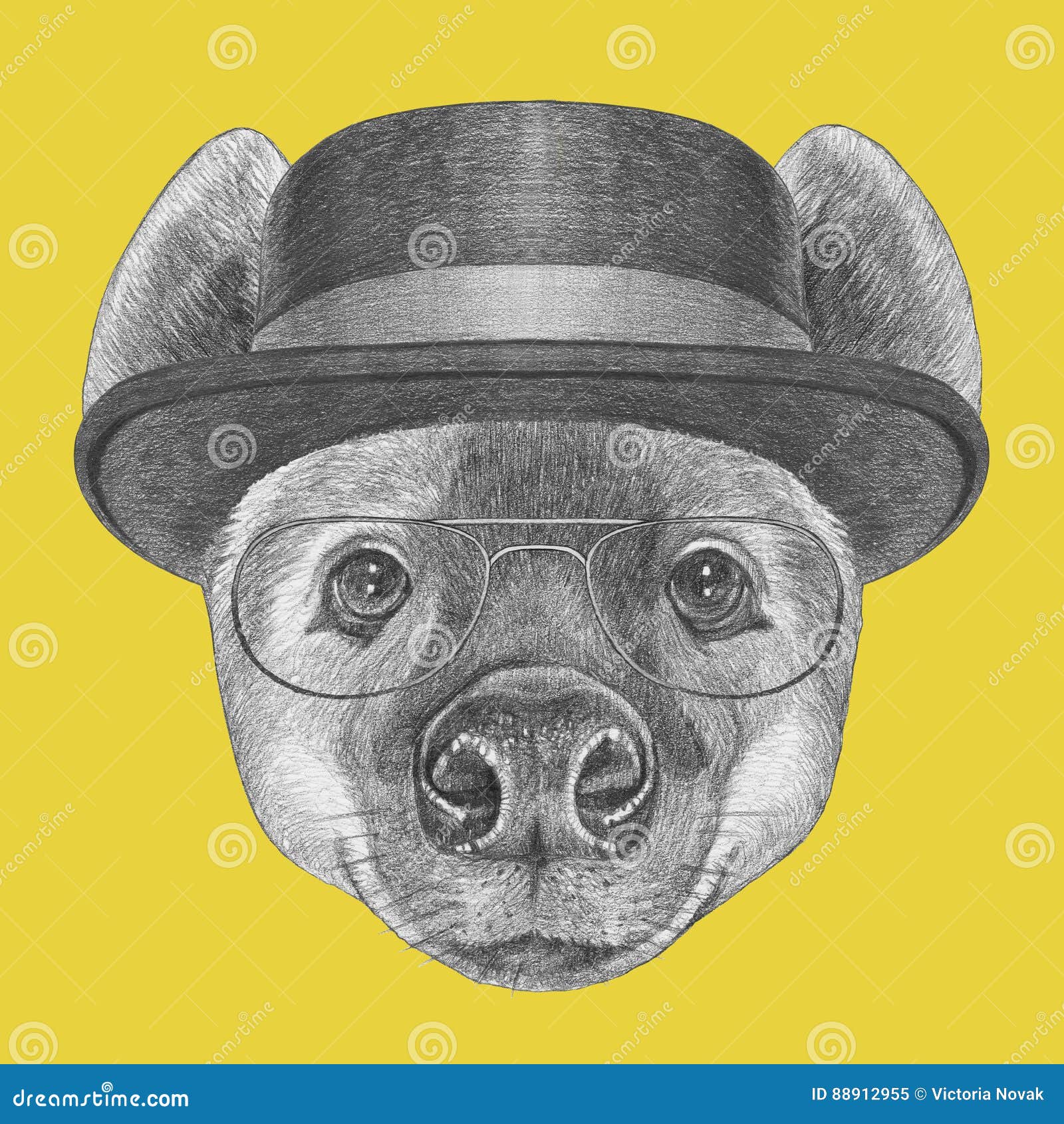 Portrait of Hyena with Hat and Glasses . Stock Illustration ...