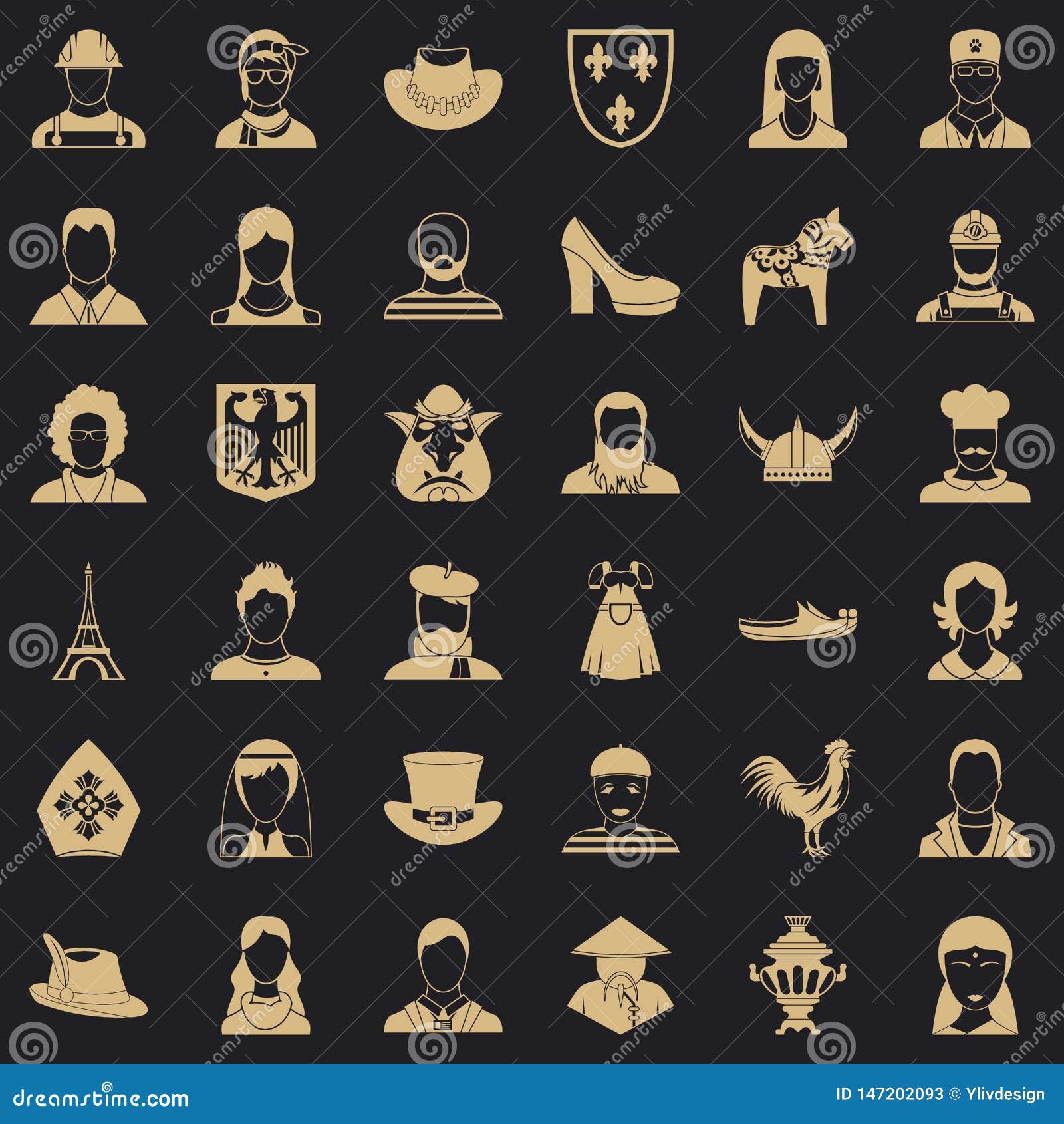 Portrait Icons Set, Simle Style Stock Vector - Illustration of lady ...