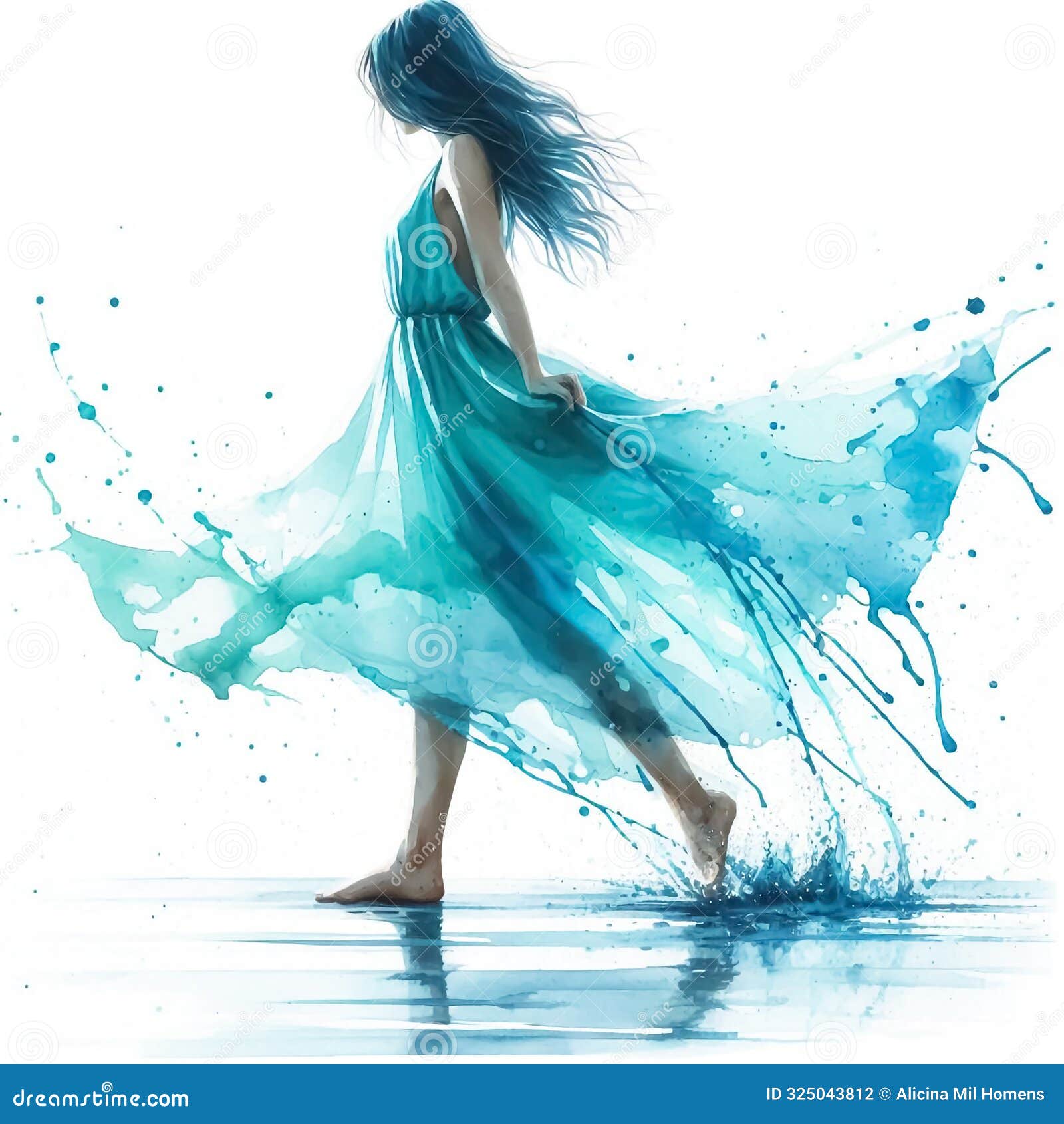 Portrait Illustration of Dancer with Dress Made of Paint and Splashes ...