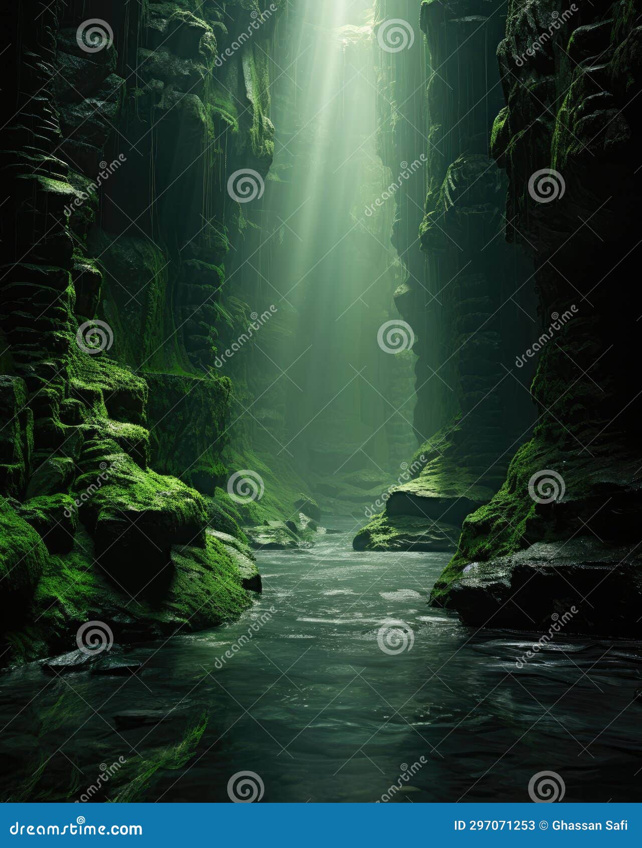 An Open Cave with a Water Stream Flowing through Stock Image - Image of ...