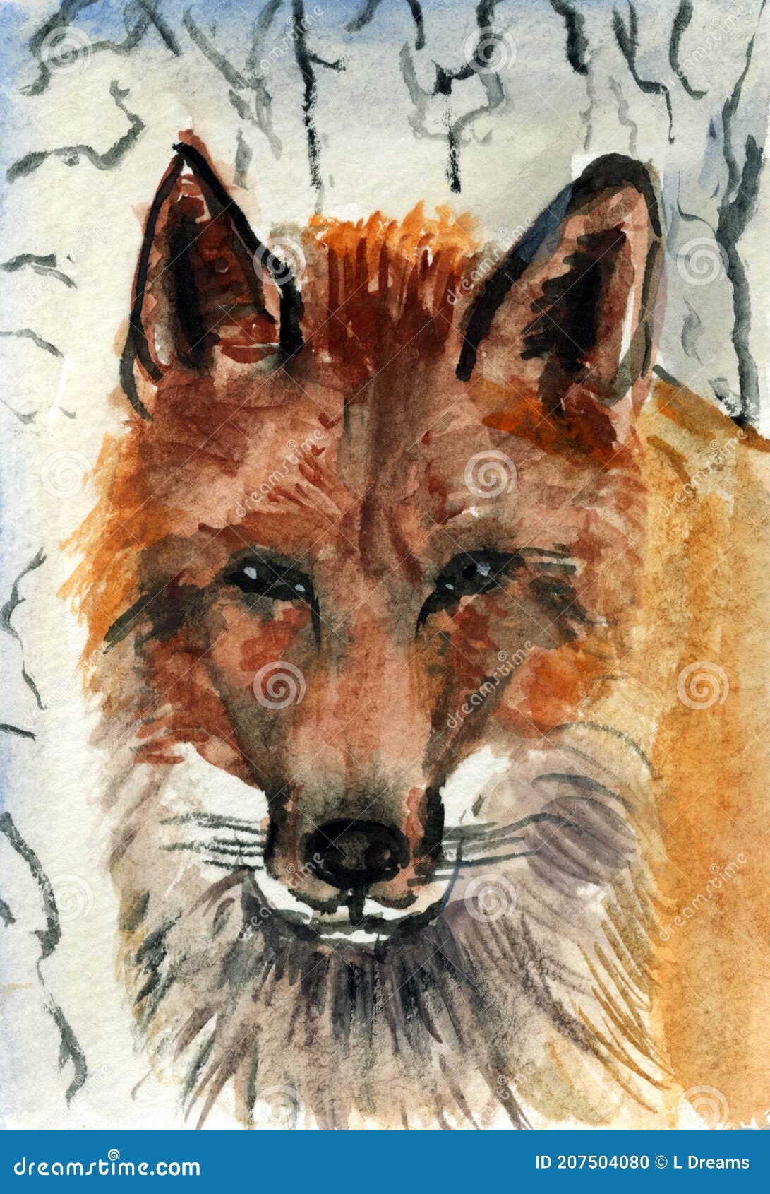 Portrait Illustration of a Red Fox Stock Photo - Image of animals ...