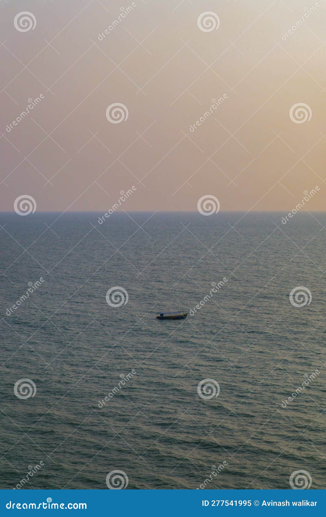 The Portrait Image of a Boat Standing Alone in the Ocean Stock Image ...