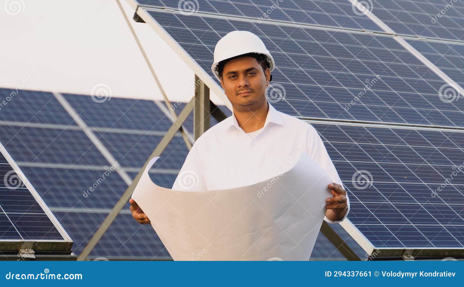 Portrait of Indian Engineer with Technical Documentation at Solar Power ...