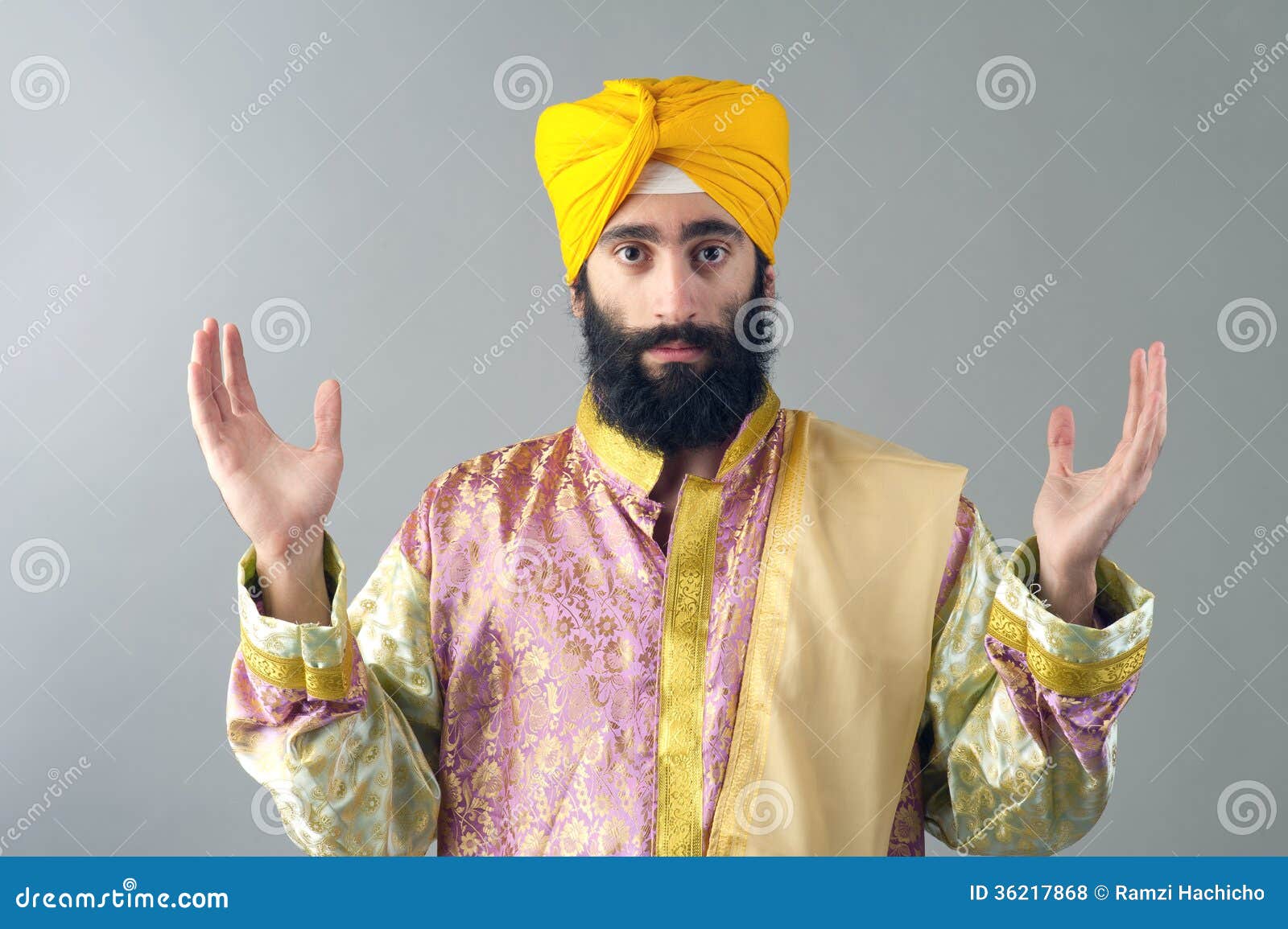 Portrait of Indian Sikh Man with His Hands Raised Stock Photo - Image ...
