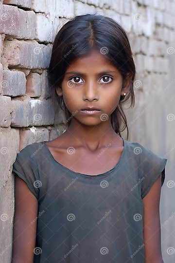 Portrait Of An Indian Slender Skinny Girl Standing At A Wall Stock Illustration Illustration