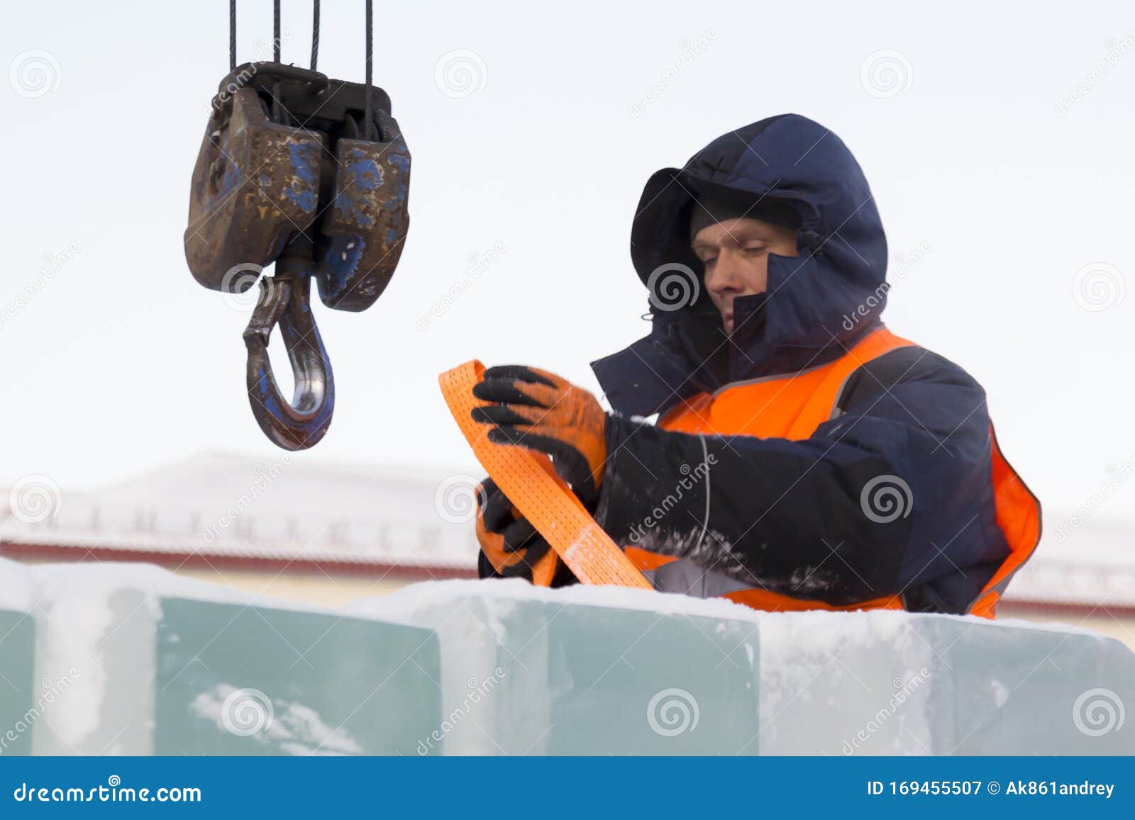 Portrait of Installer at Unloading Ice Blocks Stock Image - Image of ...