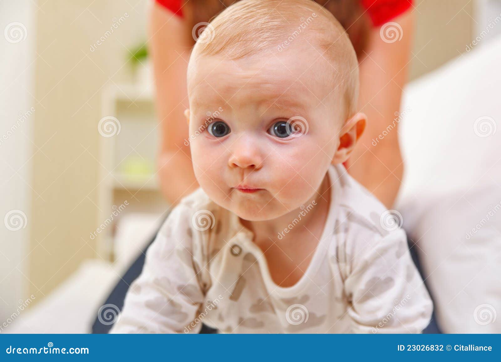Portrait of Interested Baby Playing with Mother Stock Photo - Image of ...