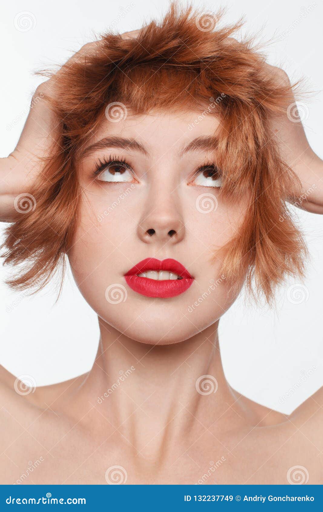 Portrait of Interesting Female Model with Red Lips Stock Image - Image ...