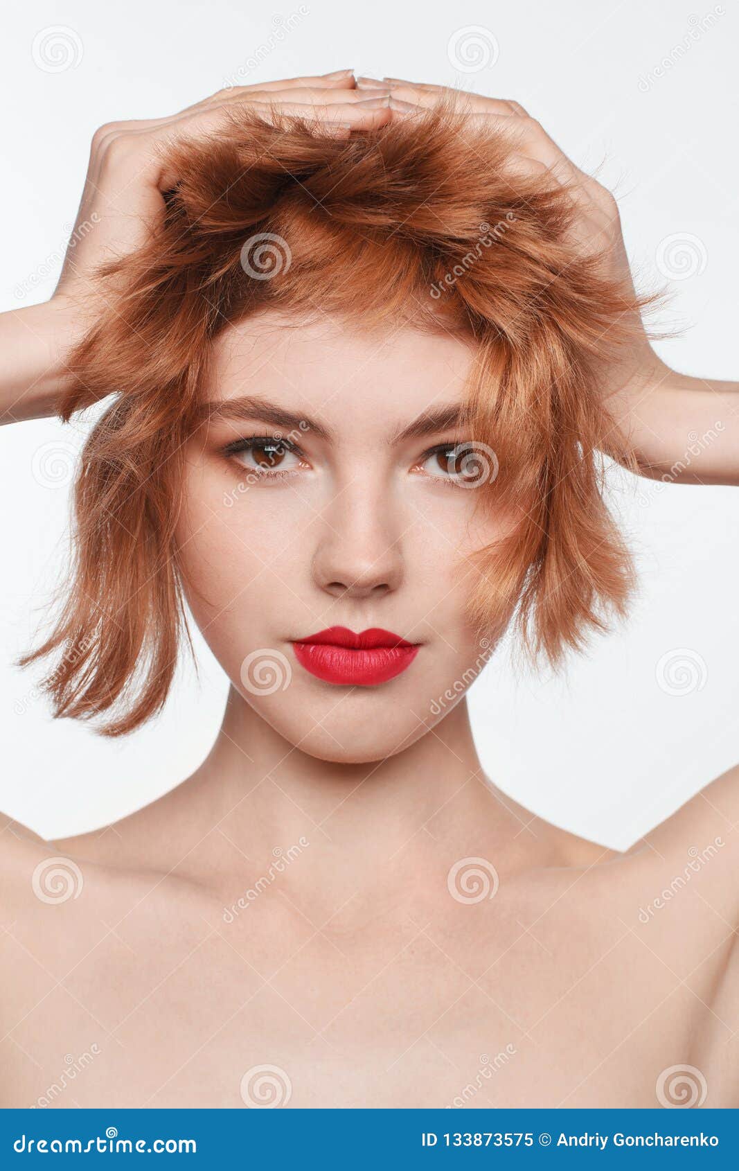 Portrait of Interesting Female Model with Red Lips Stock Image - Image ...