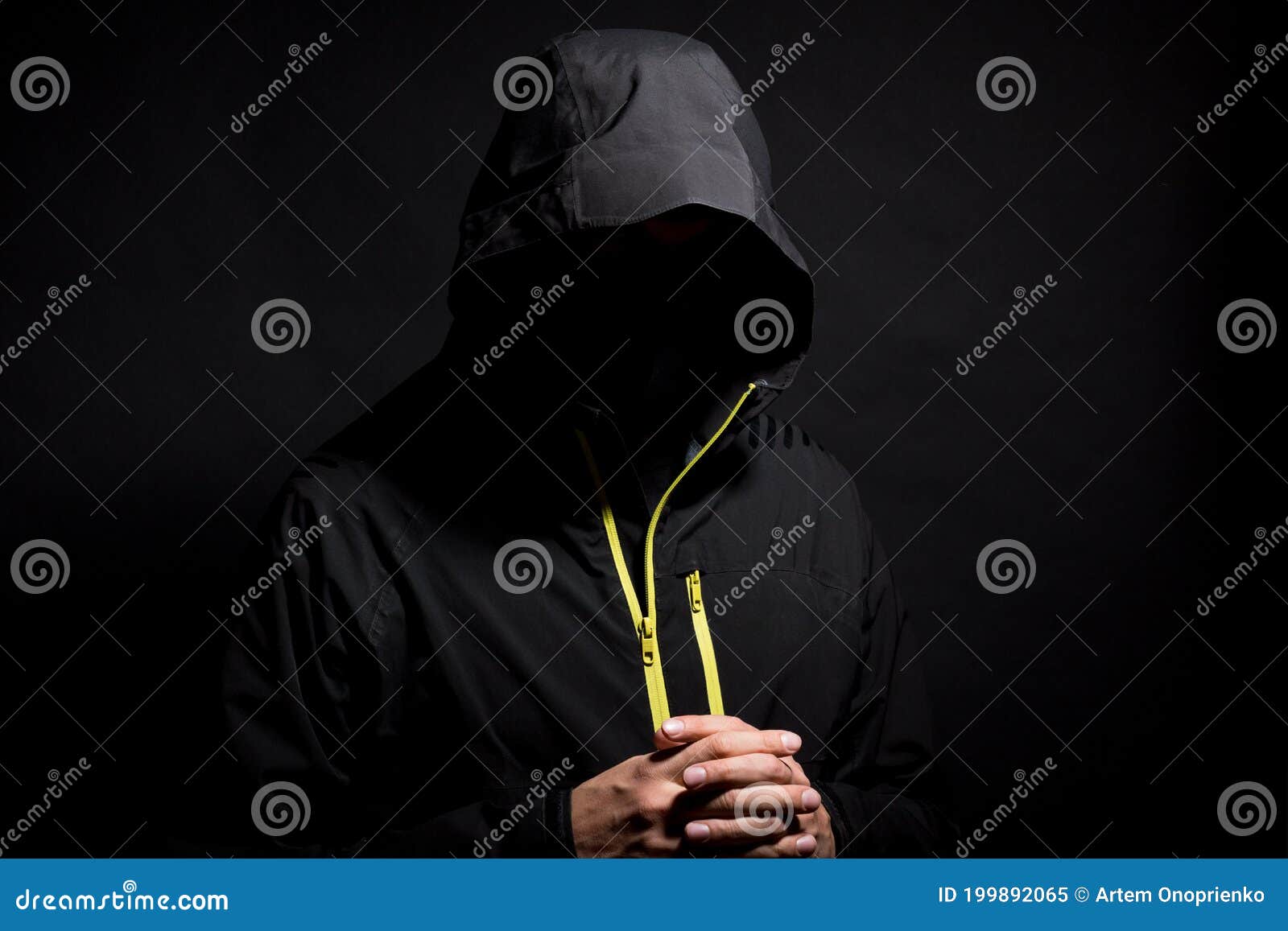 Portrait of Invisible Man Hacker in the Hood Isolated on Black ...