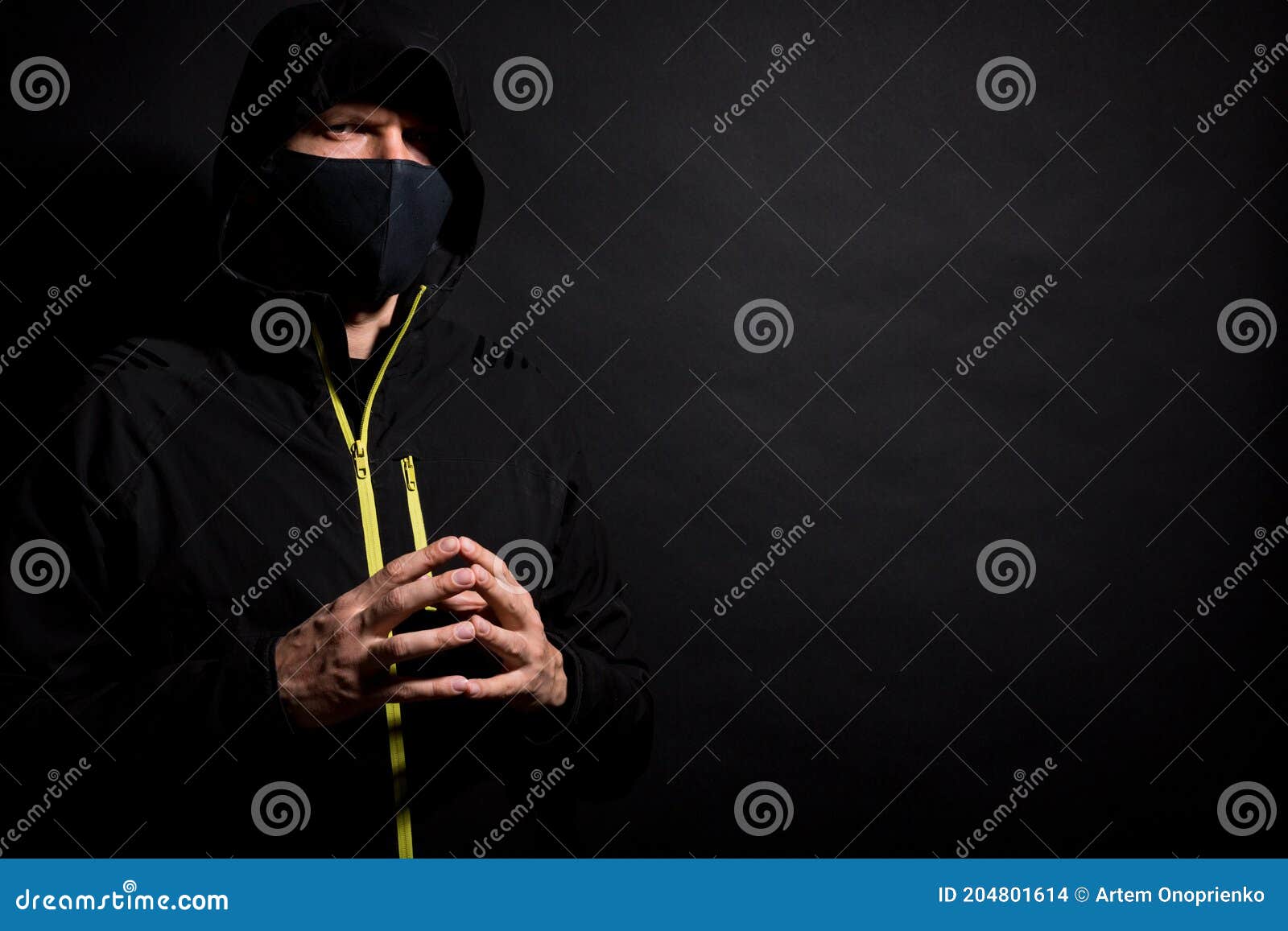 Portrait of Invisible Man Hacker in the Hood Isolated on Black ...