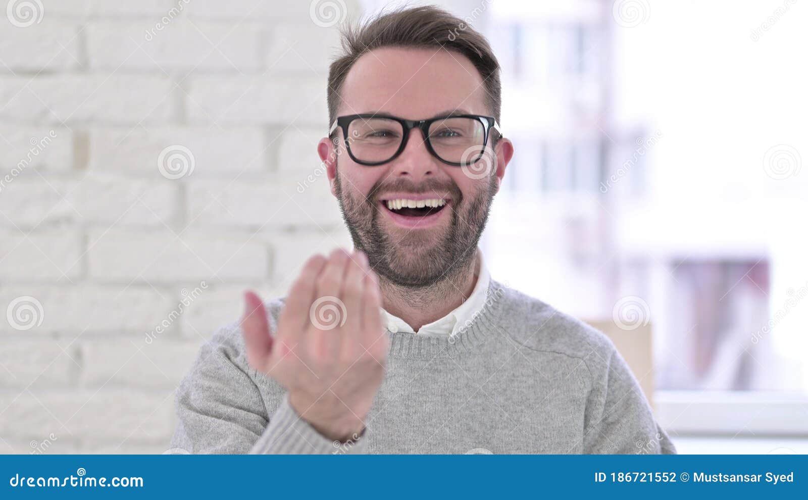 Portrait of Inviting Positive Creative Man Stock Photo - Image of ...