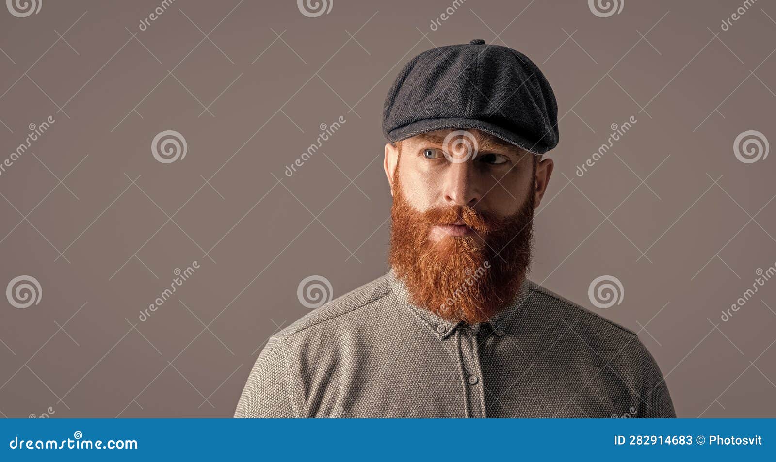 Portrait of Irish Guy Isolated on Grey. Bearded Guy with Serious Face ...