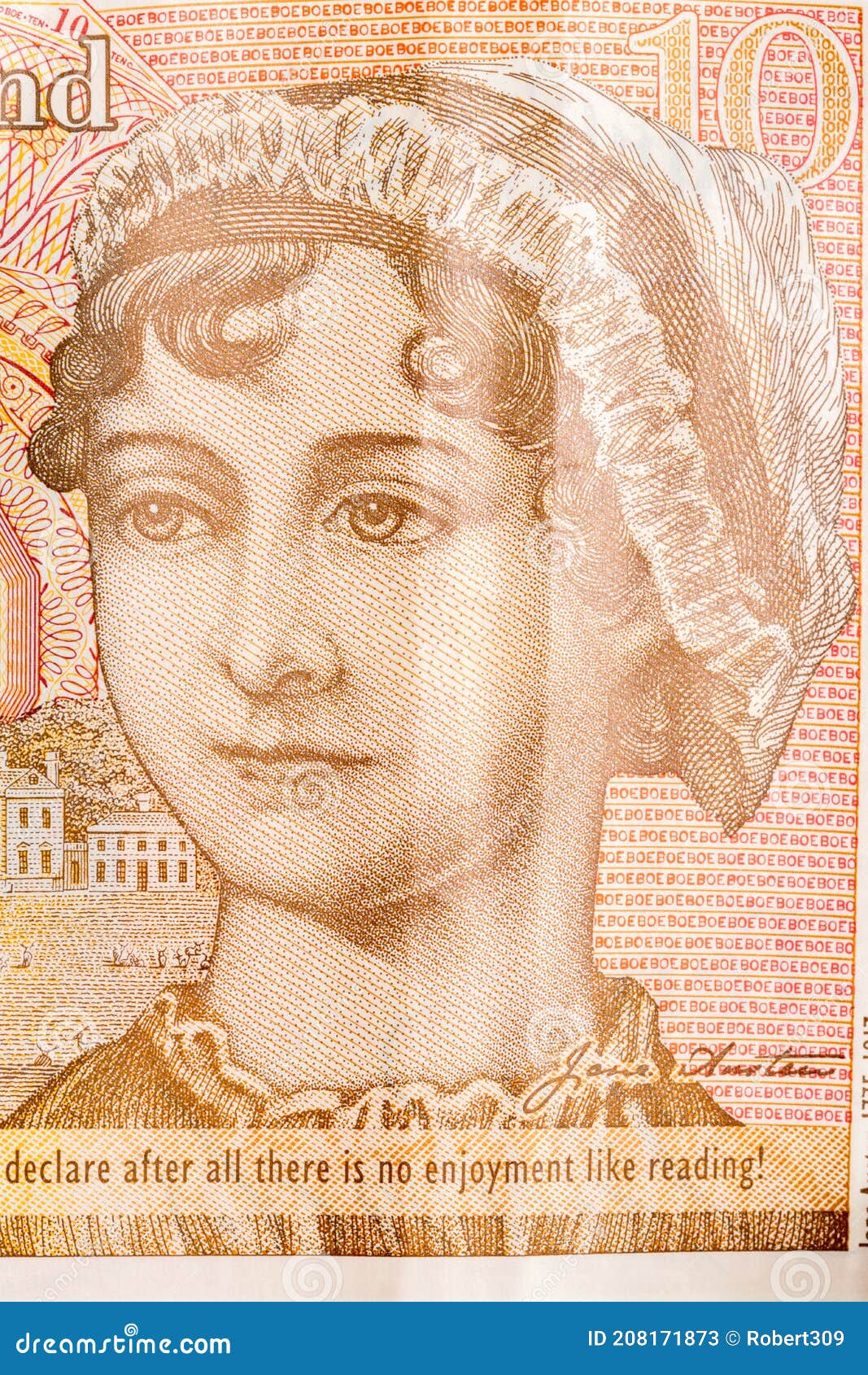Portrait of Jane Austen on Ten Pound Sterling Note Editorial Stock ...