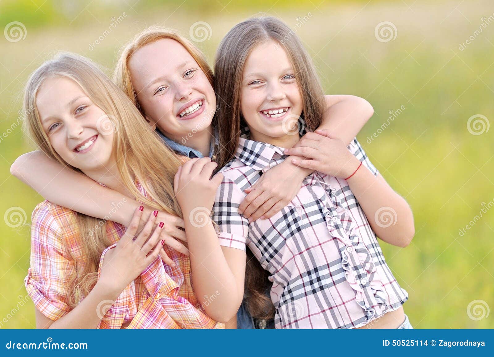 Portrait of Joyful Beautiful Girlfriends Stock Photo - Image of shirt ...