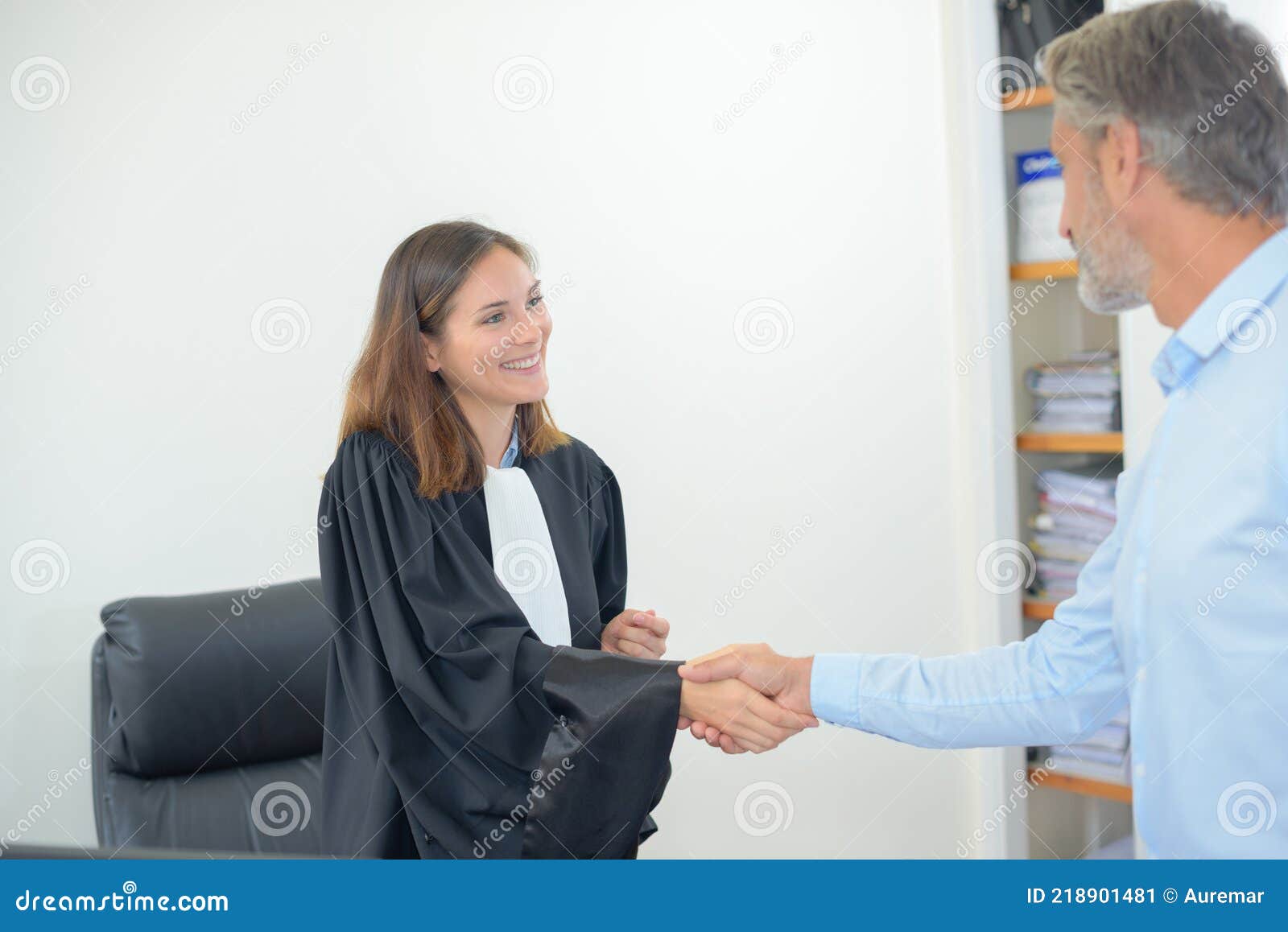 Portrait Judge Shaking Hands Stock Image - Image of woman, agree: 218901481