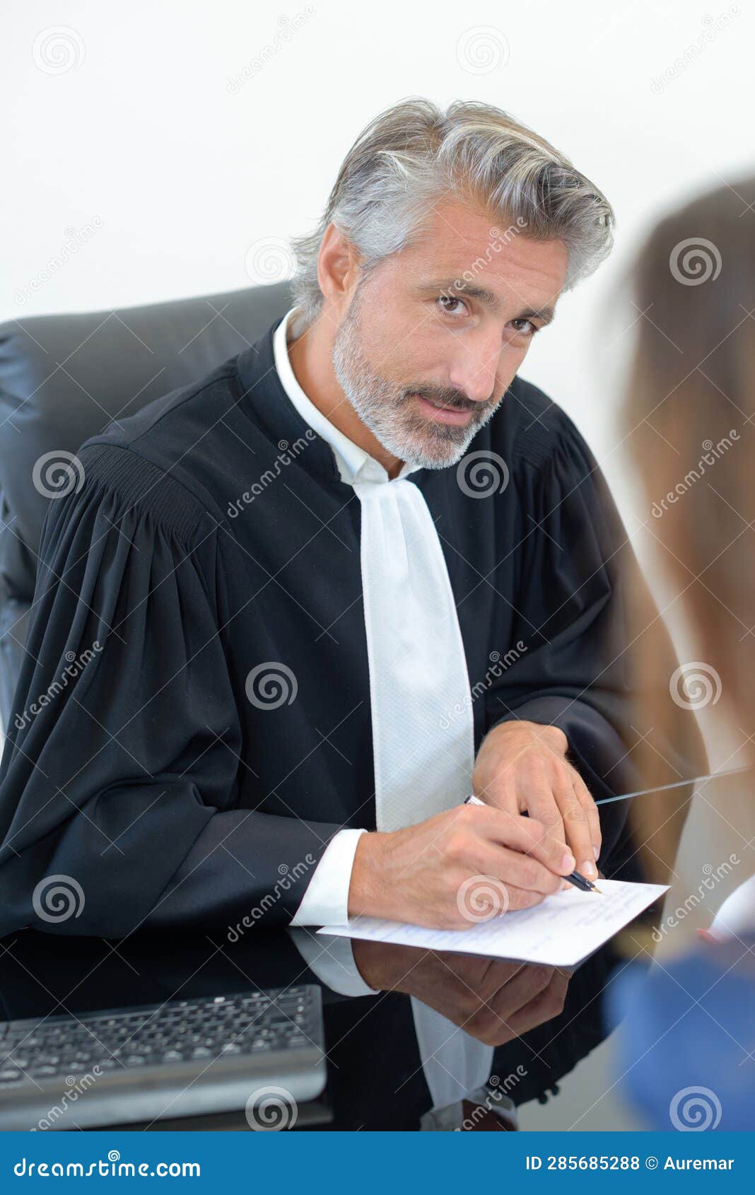Portrait Judge Writing Notes Stock Photo - Image of robes, business ...