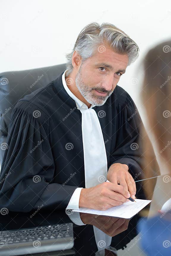 Portrait Judge Writing Notes Stock Photo - Image of robes, business ...