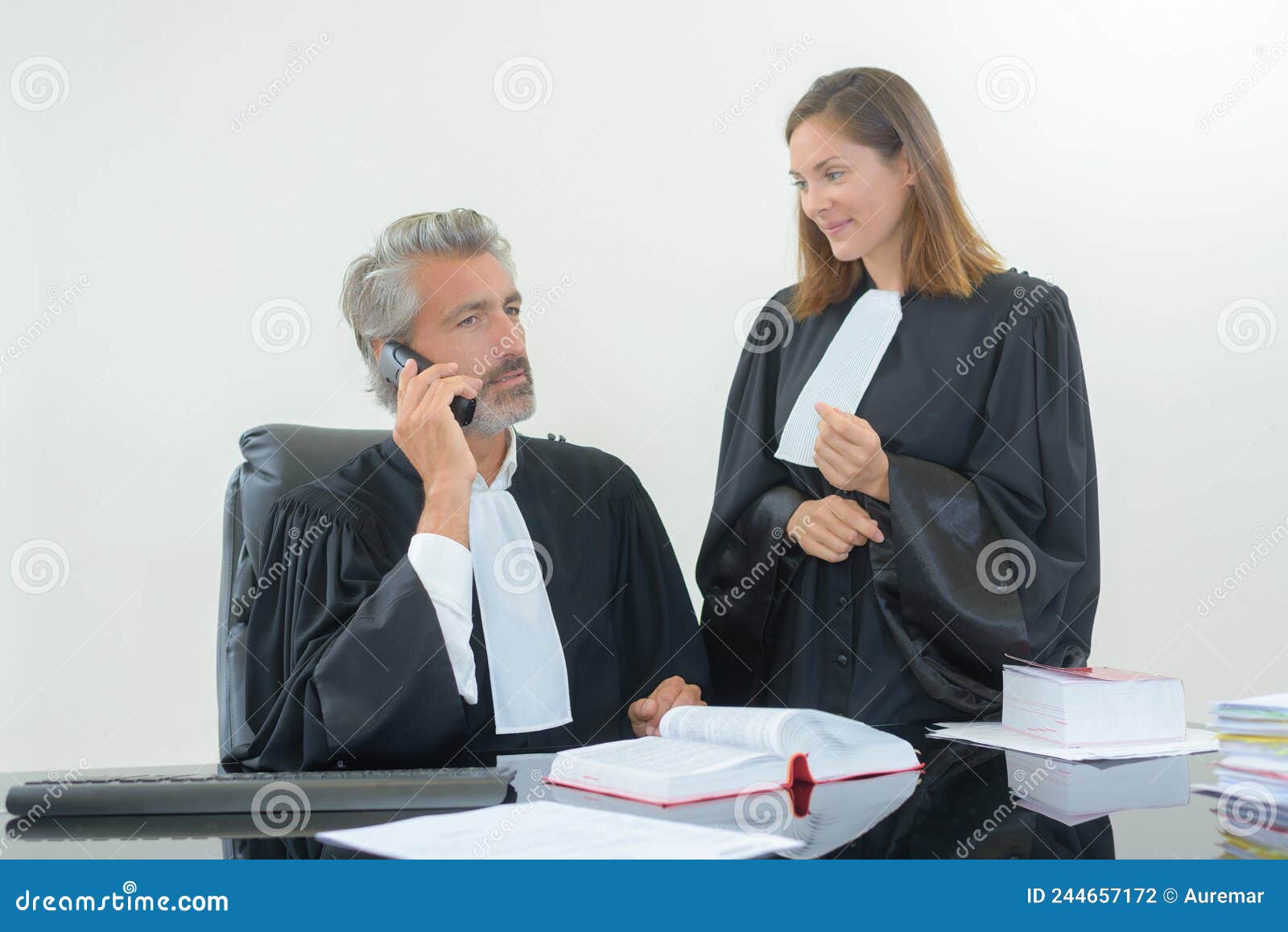 Portrait Judges Making Telephone Call Stock Photo - Image of justice ...