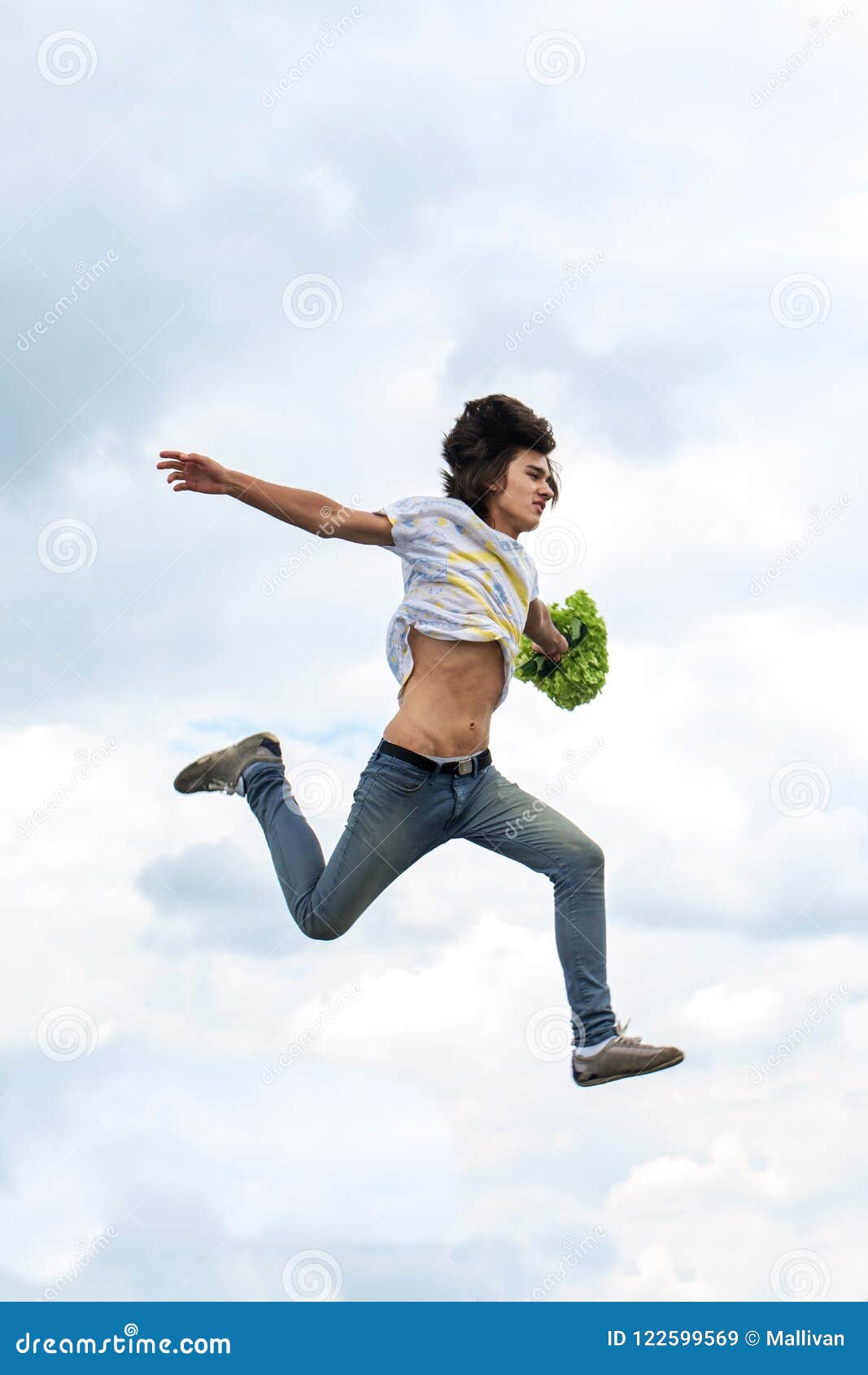 Portrait of a Jumping Young Guy Stock Image - Image of lifestyle, cloud ...