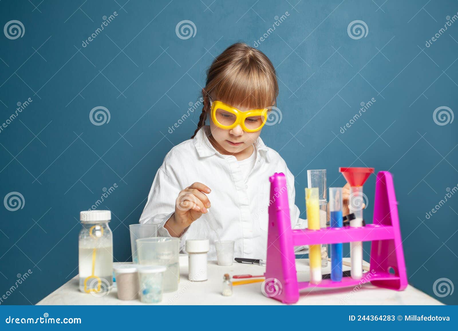 Portrait of Kid Girl Student Scientists Making Experiment in Lab Stock ...