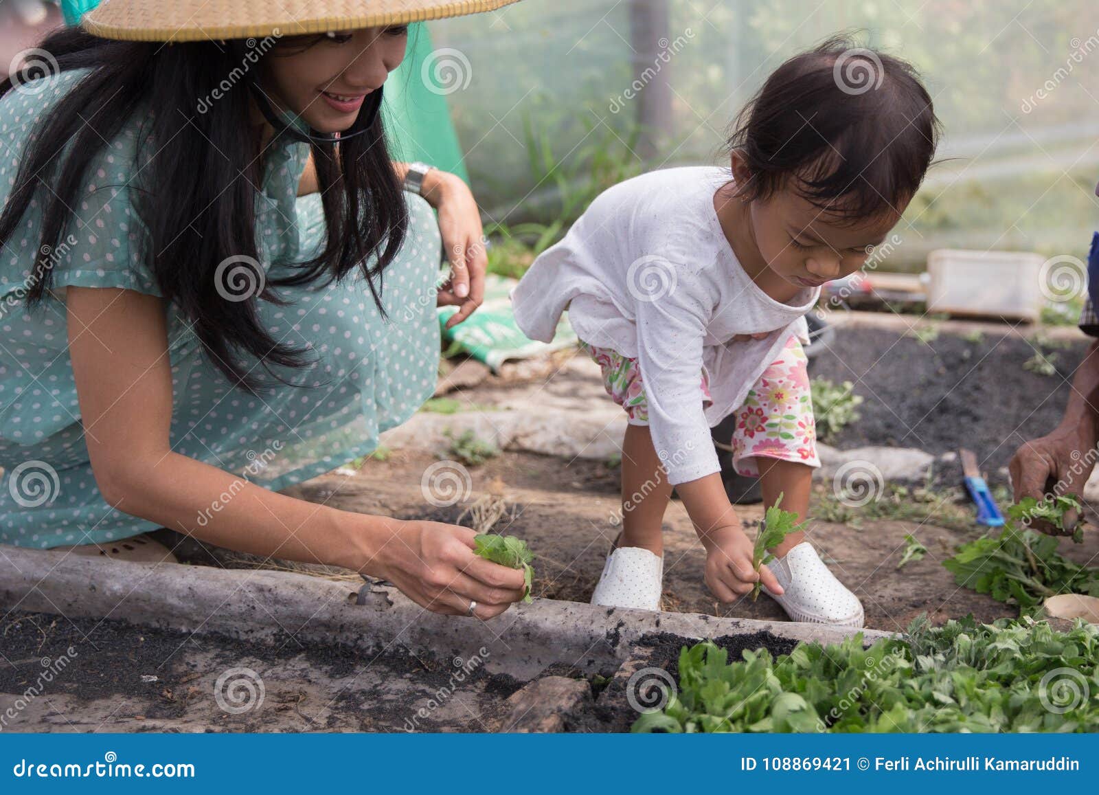 Kid Help Her Mother Planting the Seed in the Farm Stock Image - Image ...