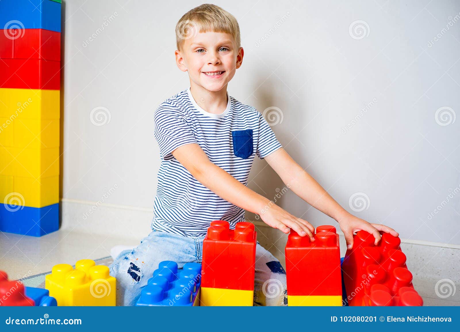 Kid Playing with Construction Blocks Stock Image - Image of leisure ...